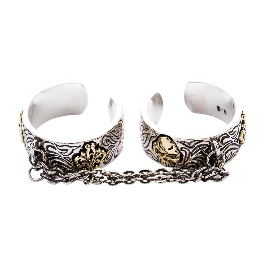 Chained Double Skull Gothic Punk Ring