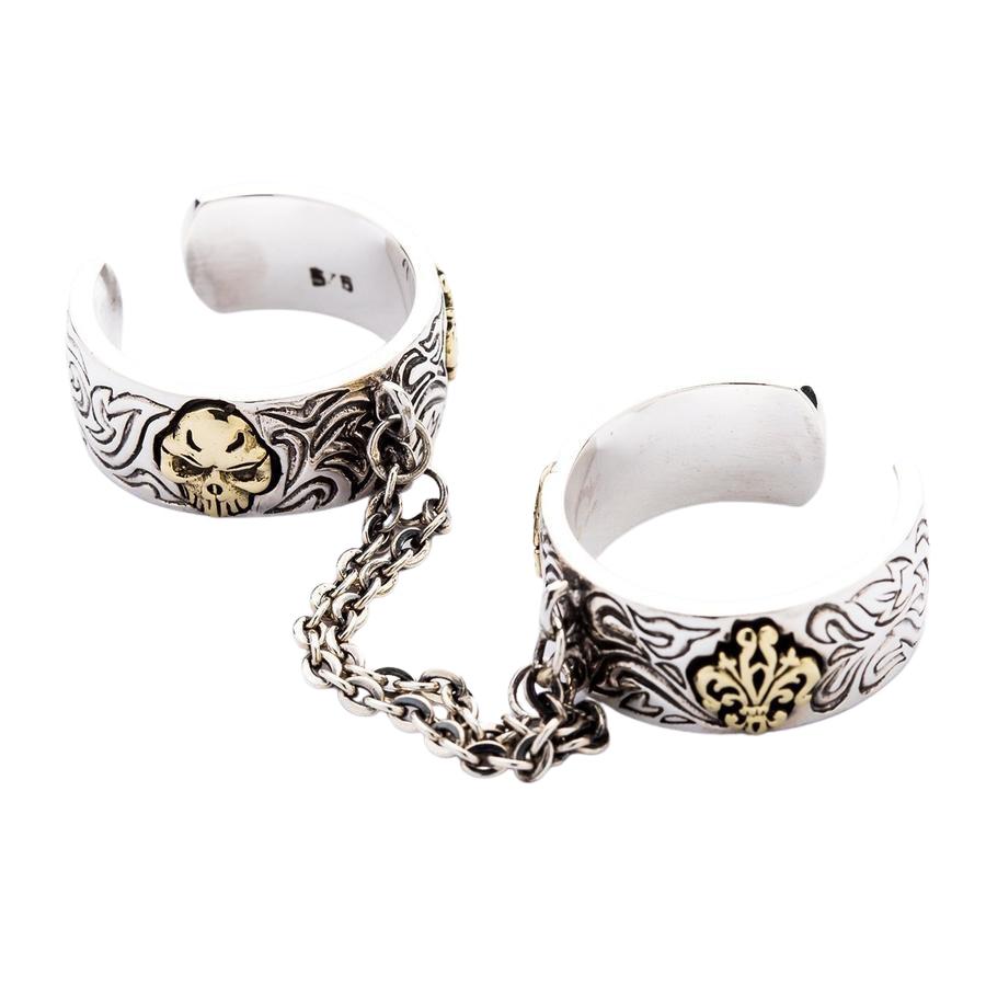 Chained Double Skull Gothic Punk Ring