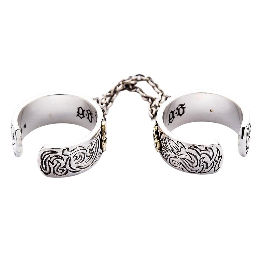 Chained Double Skull Gothic Punk Ring