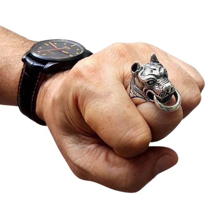 Sterling Silver Pitbull Dog Head Ring