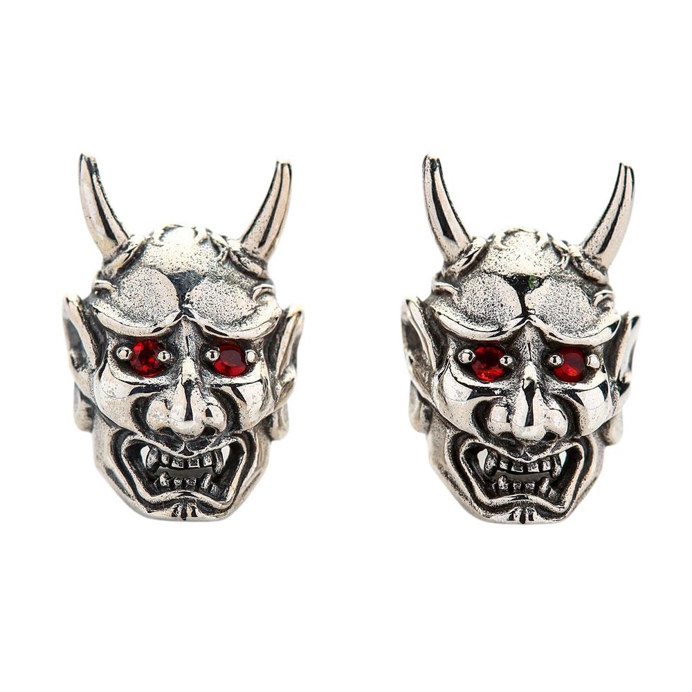 Red Eyes Japanese Skull Oni Mask Earrings