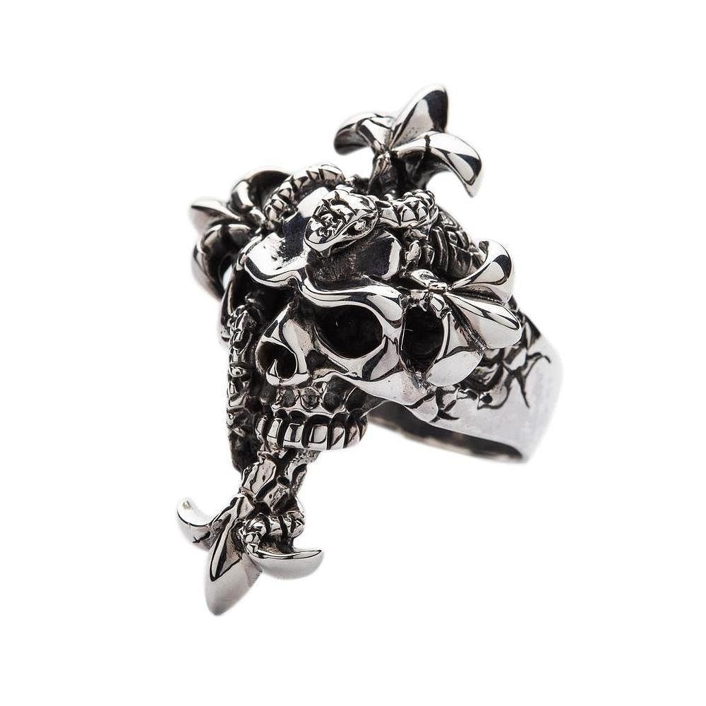 Sterling Silver Snake Head Skull Ring